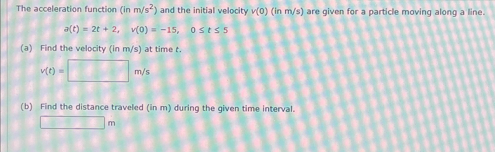 Solved The acceleration function (in ms2 ) ﻿and the initial | Chegg.com