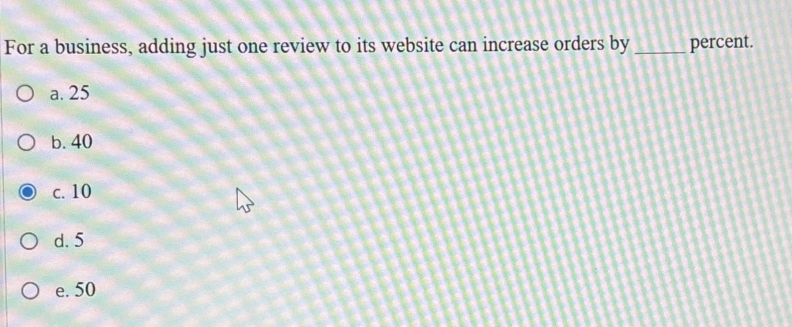 Solved For a business, adding just one review to its website | Chegg.com