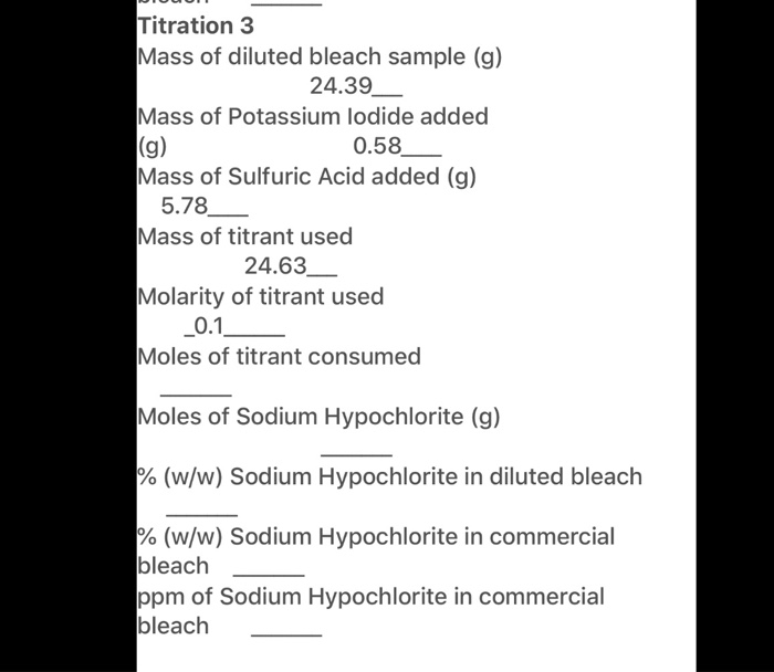 Solved Procedure • Dilute bleach approximately by weight in | Chegg.com