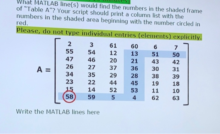 Solved What MATLAB line(s) would find the numbers in the | Chegg.com