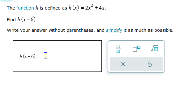Solved The function h ﻿is defined as h(x)=2x2+4x.Find | Chegg.com