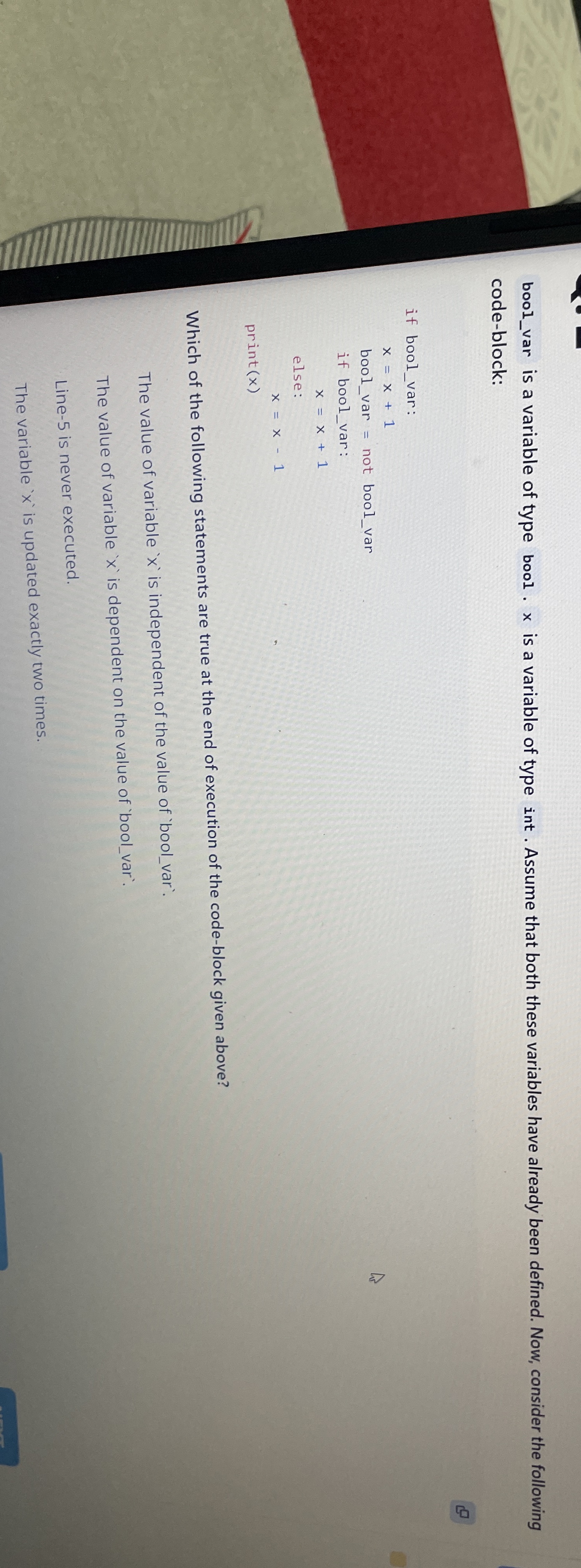 Solved bool_var is a variable of type bool . x ﻿is a | Chegg.com