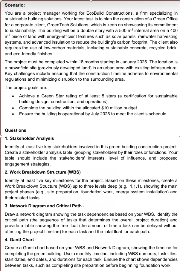 Solved Scenario:You are a project manager working for | Chegg.com