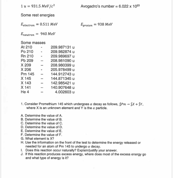 Solved Avogadro's number = 6.022 x 1023 1 u = 931.5 MeV/ca | Chegg.com