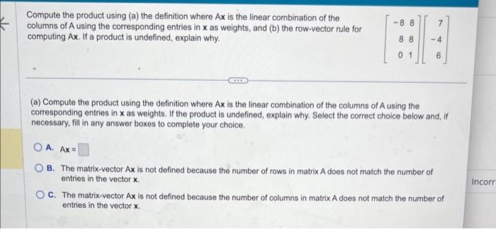 Solved Compute the product using (a) the definition where Ax | Chegg.com