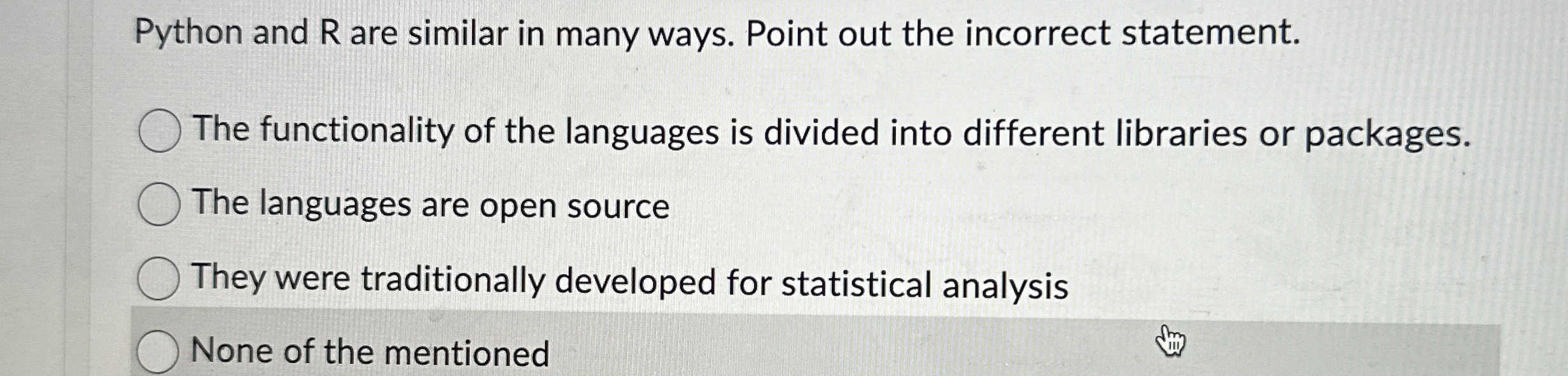 Solved Python and R ﻿are similar in many ways. Point out the | Chegg.com