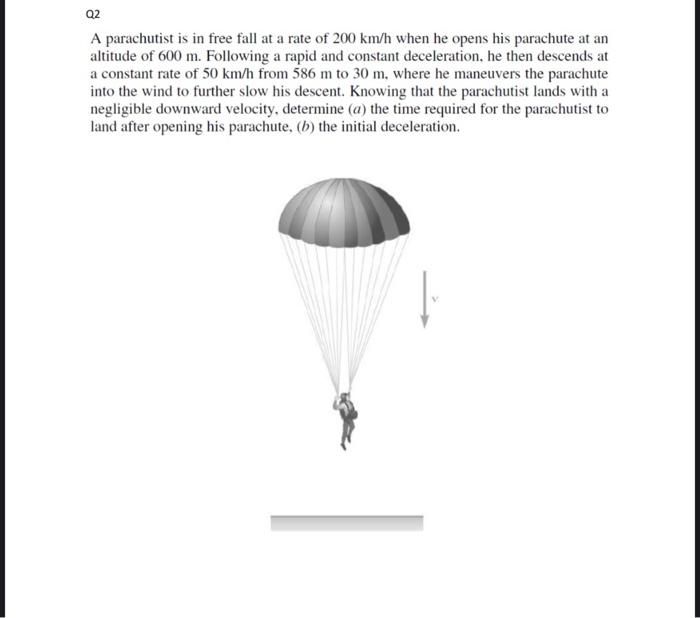 Solved A parachutist is in free fall at a rate of 200 km/h | Chegg.com