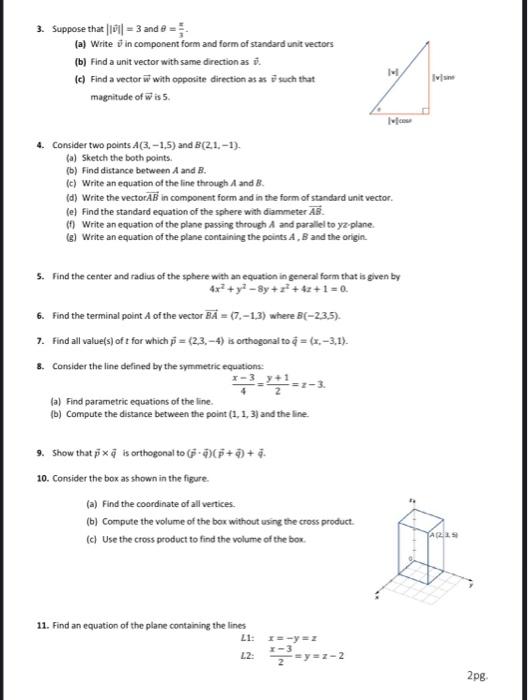 Solved 3. Suppose that || vi ^∣=3 and θ=3π. (a) Write v in | Chegg.com
