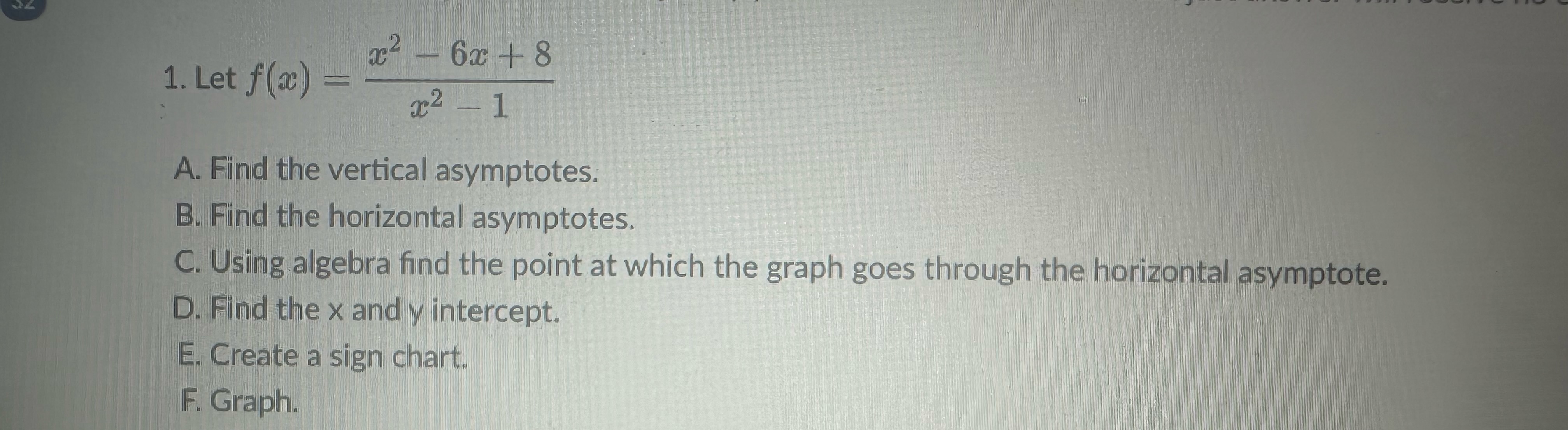 Solved Let f(x)=x2-6x+8x2-1A. ﻿Find the vertical | Chegg.com