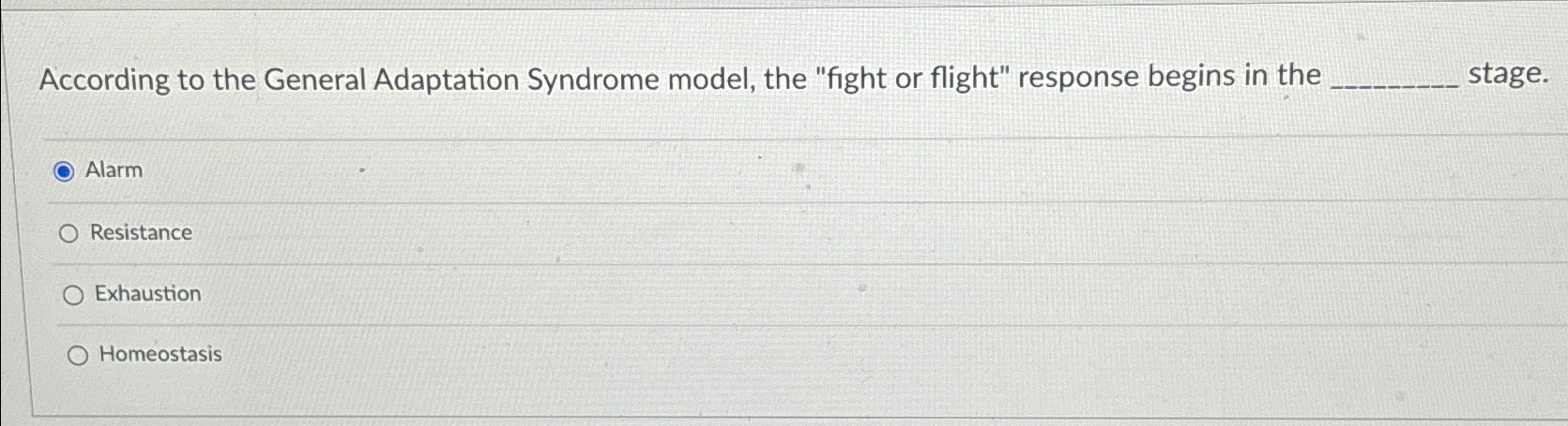 Solved According to the General Adaptation Syndrome model, | Chegg.com