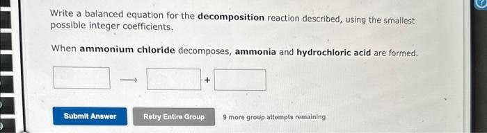 Solved Write a balanced equation for the decomposition | Chegg.com