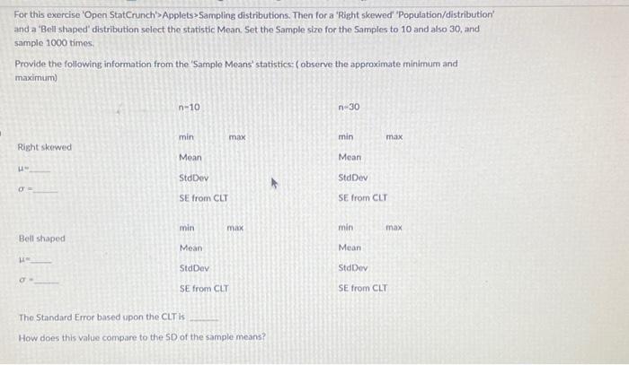 Solved For this exercise 'Open StatCrunch'>Applets>Sampling | Chegg.com