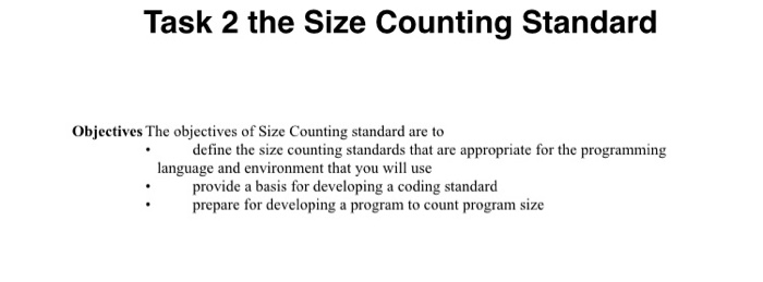 Task 2 the Size Counting Standard Objectives The | Chegg.com