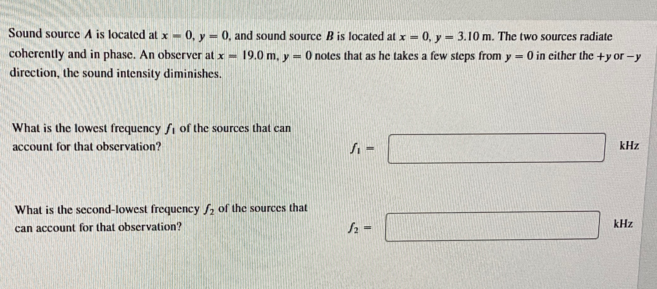 Solved Sound source A ﻿is located at x=0,y=0, ﻿and sound | Chegg.com