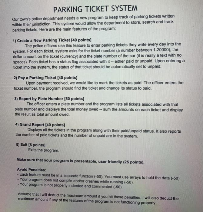 Solved use python to create a parking ticket violation | Chegg.com