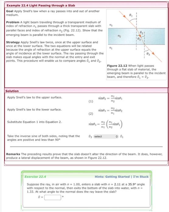 Solved Example 22.4 Light Passing through a Slab Goal Apply | Chegg.com