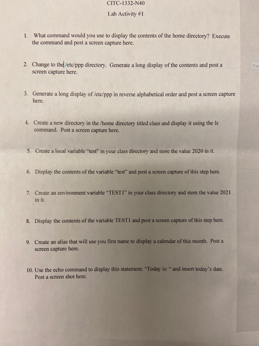 Solved Citc 1332 N40 Lab Activity 1 1 What Command Would