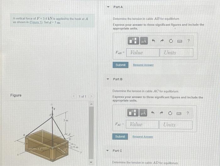 Solved Part A A vertical force of F = 34 kN is applied to | Chegg.com