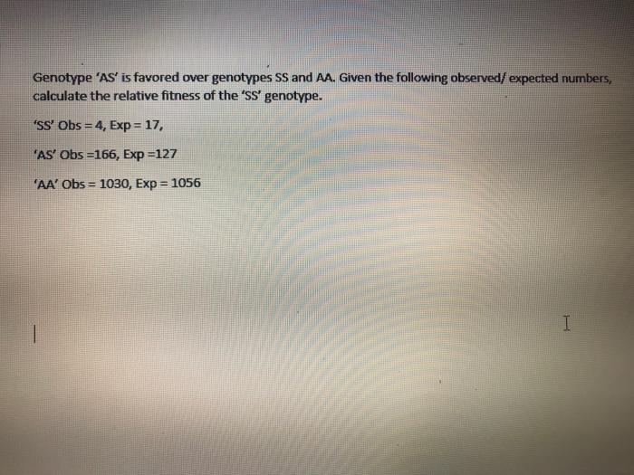 Solved Genotype 'AS' is favored over genotypes SS and AA. | Chegg.com
