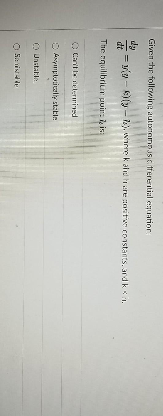 Solved Given the following autonomous differential equation: | Chegg.com