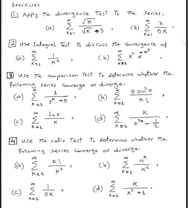 Solved Exercises Apply the divergence Test To Series: √K 3 Ž | Chegg.com