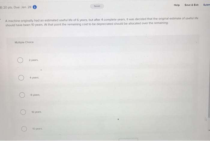 Solved Saved Help Subn Save & Exit 8) 20 pts. Due: Jan, 28 A | Chegg.com