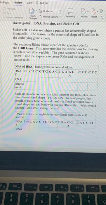 Solved Investigation: DNA, Proteins, and Sickle Cell Sickle | Chegg.com