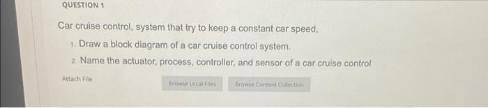 Solved QUESTION 1 Car cruise control, system that try to | Chegg.com
