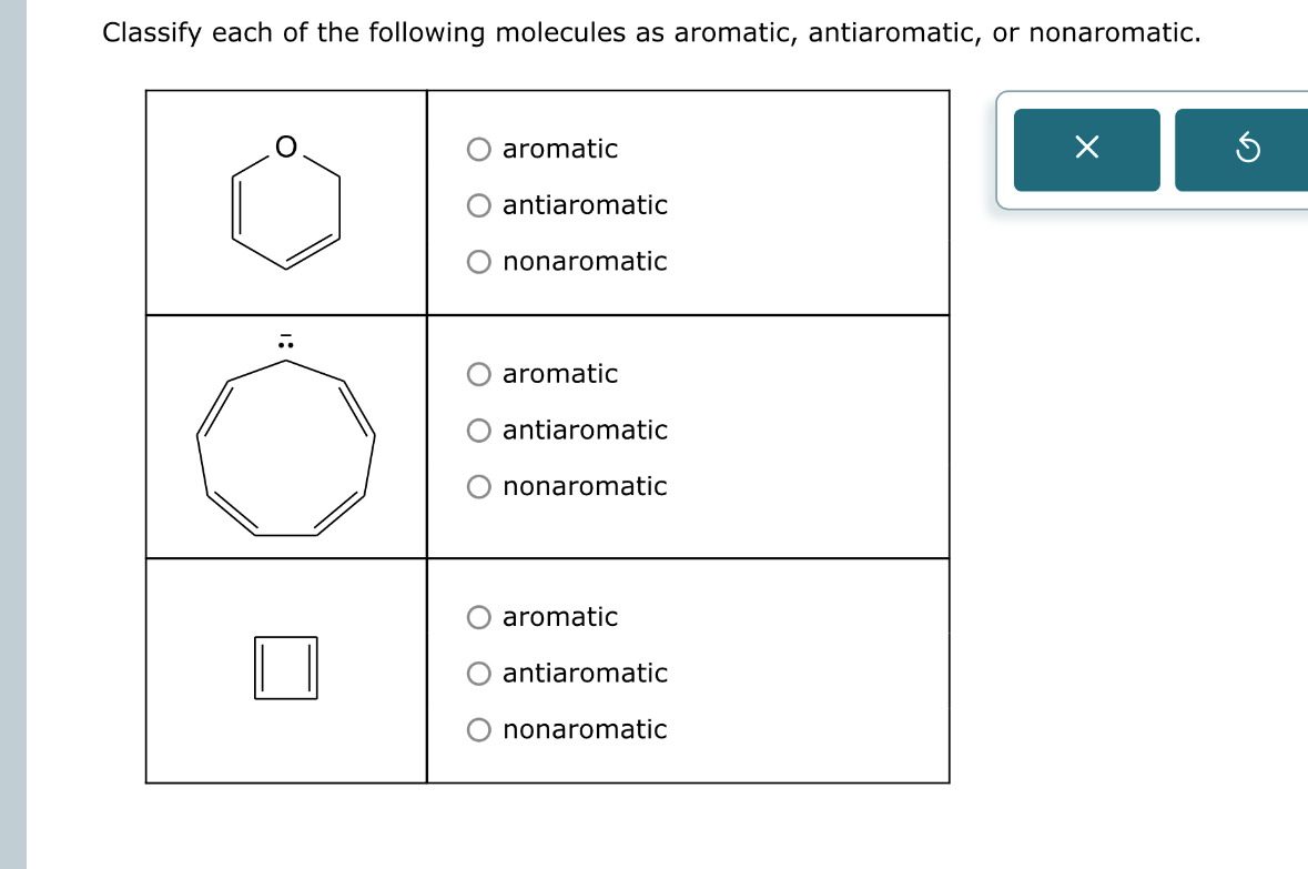 Solved Classify each of the following molecules as aromatic, | Chegg.com