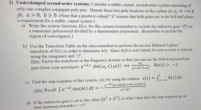 Solved 3) Underdamped second-order systems: Consider a | Chegg.com