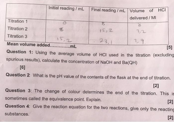 Solved Question 1: Using the average volume of HCl used in | Chegg.com