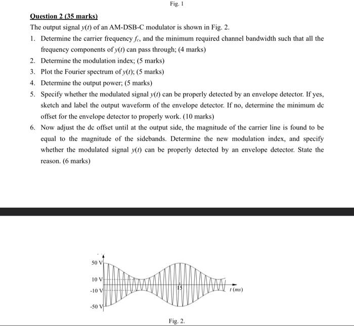 Solved Question 2 (35 marks) The output signal y(t) of an | Chegg.com