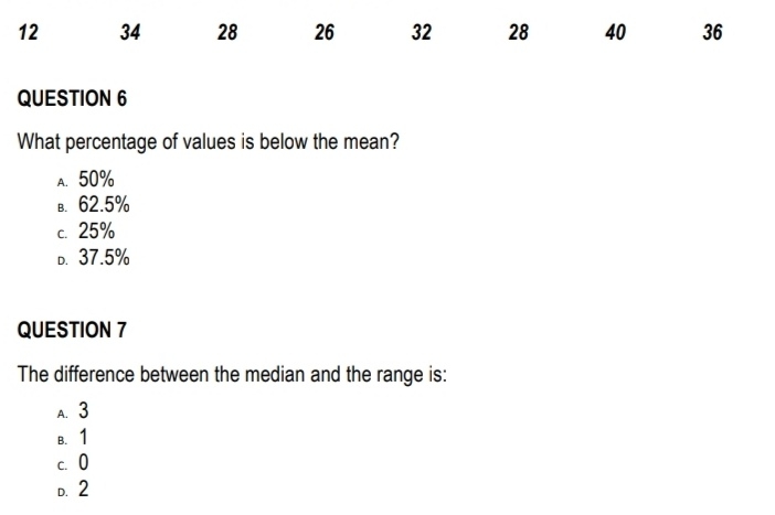 Solved 1234282632284036QUESTION 6What percentage of values | Chegg.com