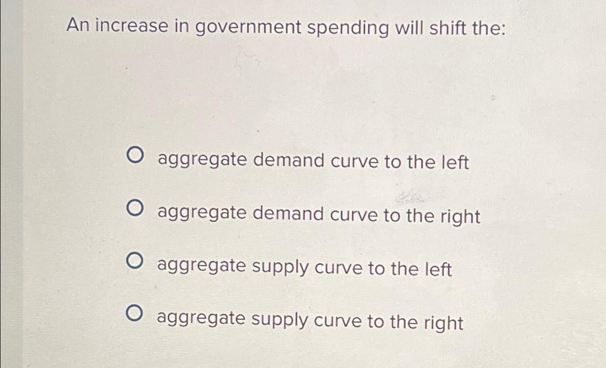 Solved An increase in government spending will shift | Chegg.com