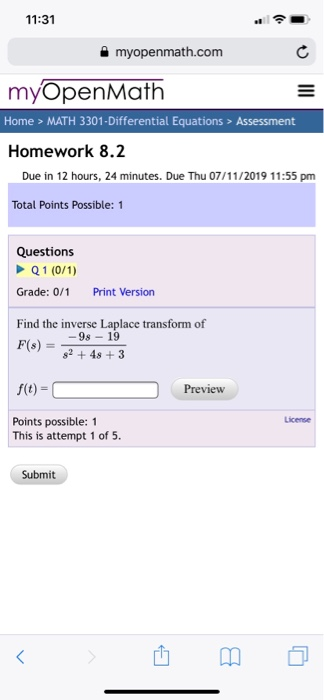 Solved 11:31 myopenmath.com myOpenMath Home > MATH | Chegg.com