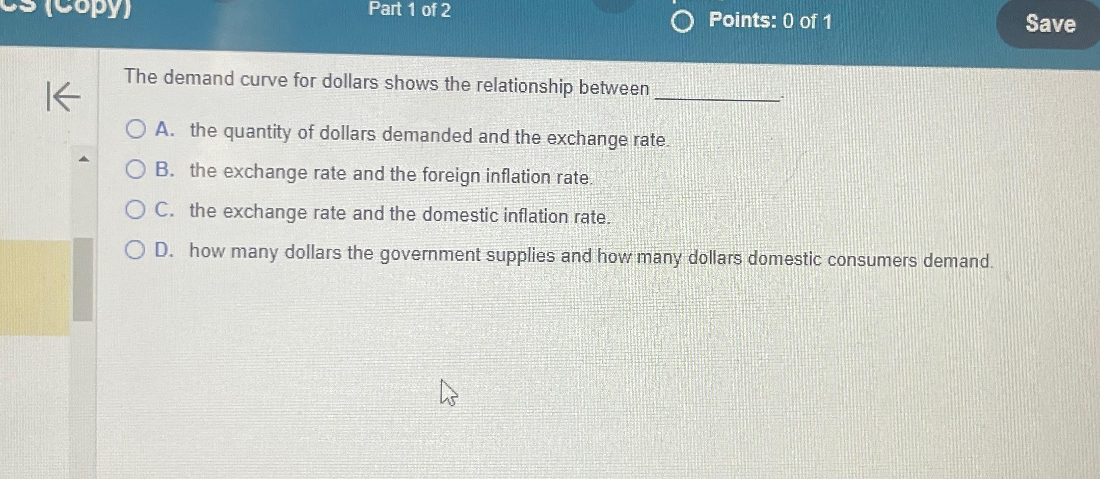 Solved Part 1 ﻿of 2Points: 0 ﻿of 1The demand curve for | Chegg.com