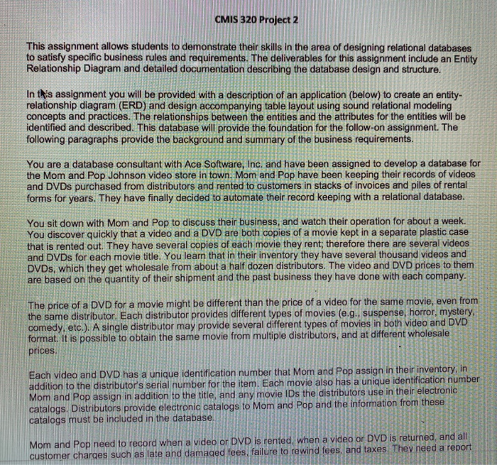 (Solved) : Cmis 320 Project 2 Assignment Allows Students Demonstrate Skills Area Designing ...
