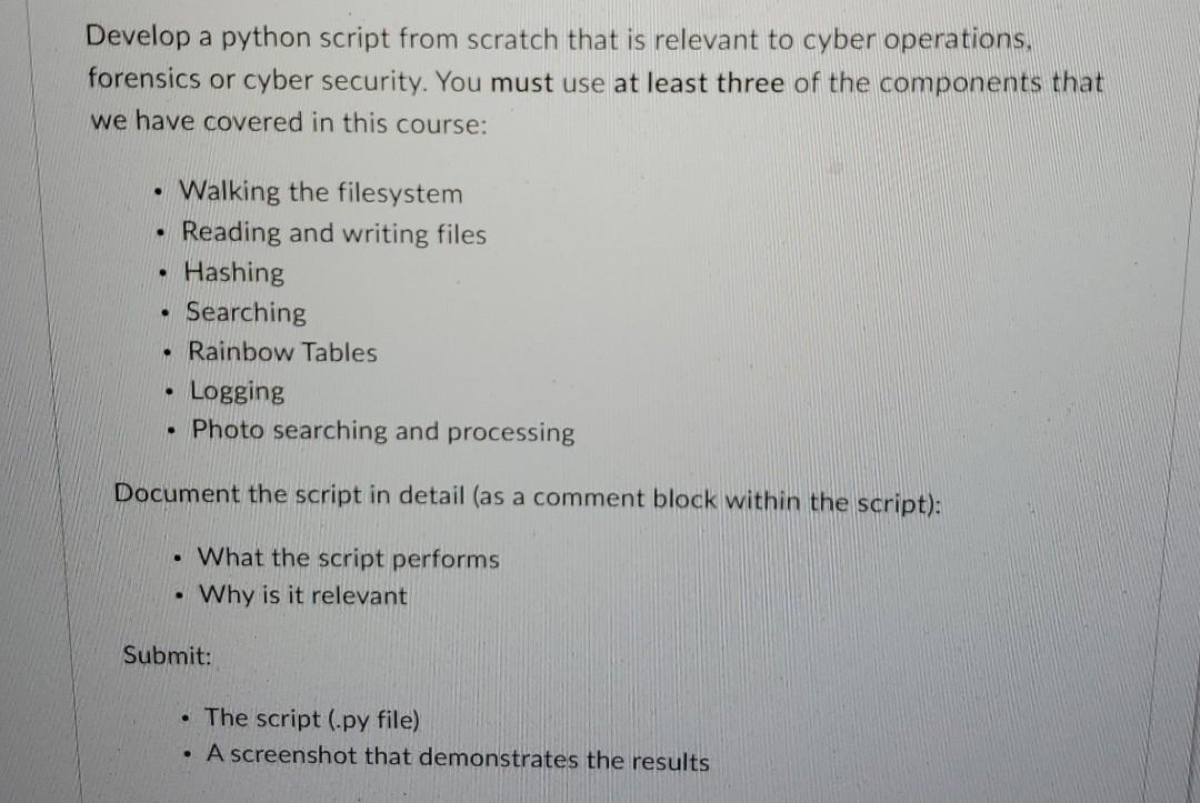 Solved Develop A Python Script From Scratch That Is Relevant