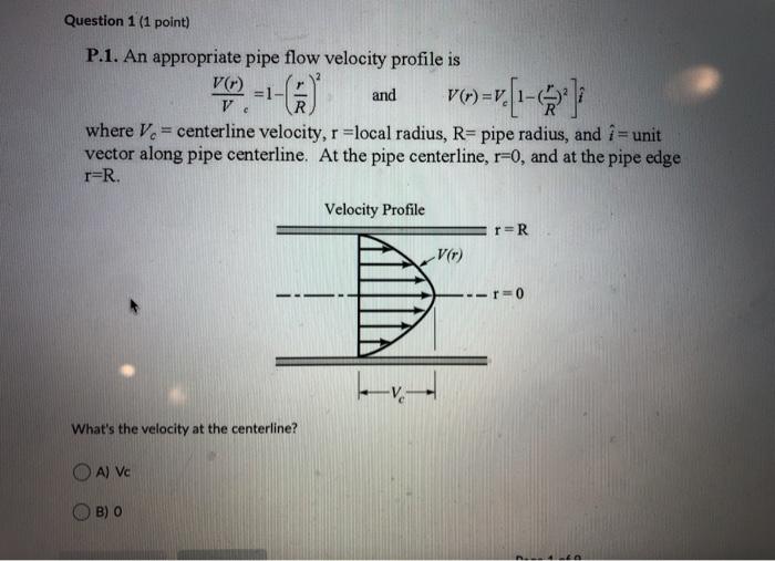 Solved Question 1 (1 point) P.1. An appropriate pipe flow | Chegg.com