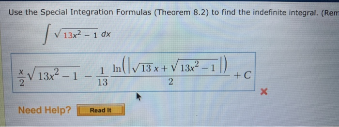 Solved use the Special Integration Formulas (Theorem 8.2) to | Chegg.com