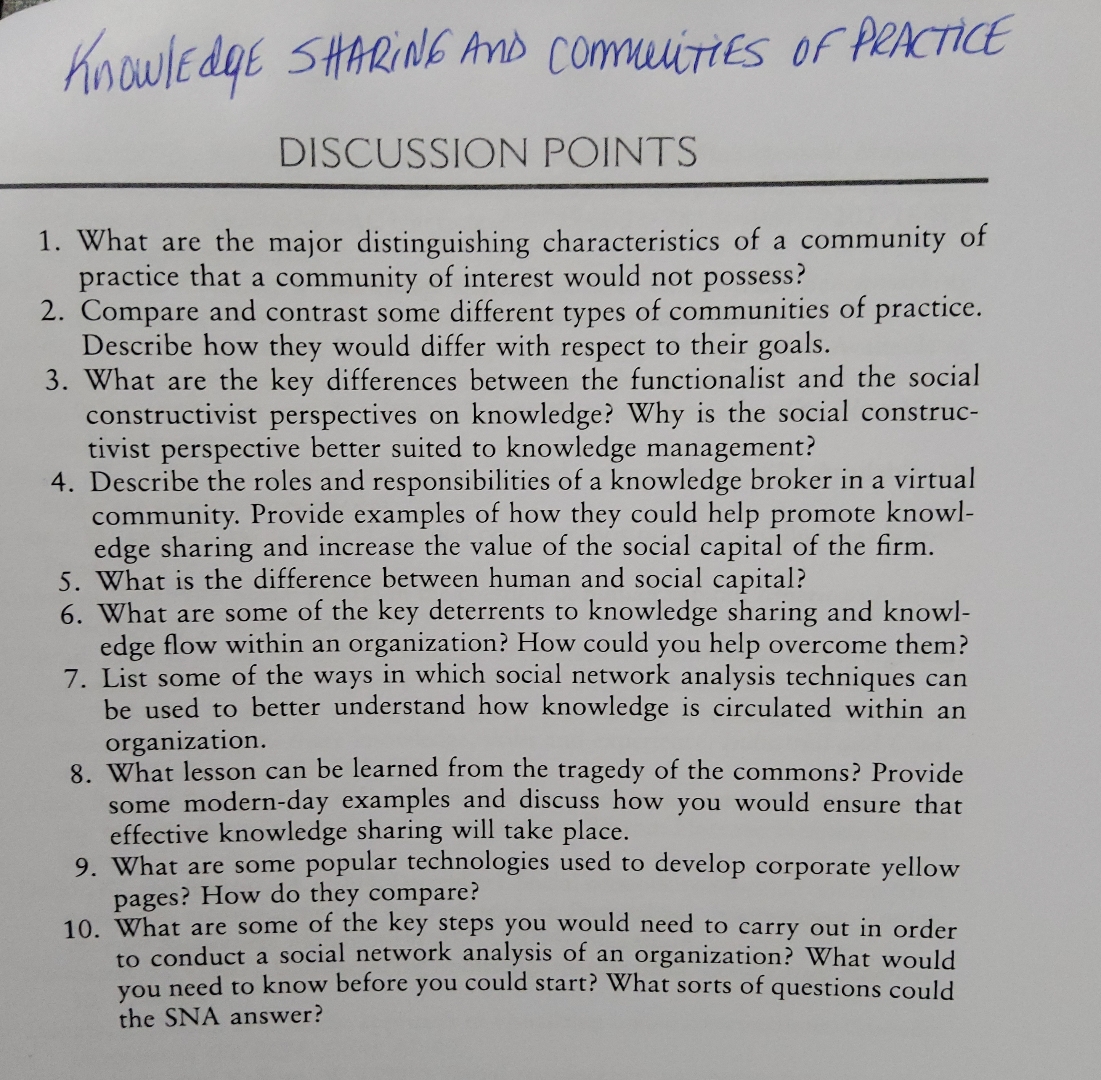 Solved KnowledqE SHARin6 ﻿And conmeuti ﻿DISCUSSION POINTS | Chegg.com