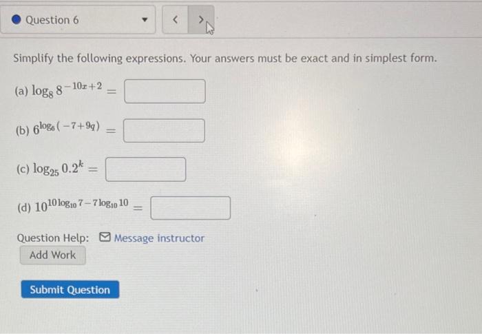 Solved Simplify the following expressions. Your answers must | Chegg.com