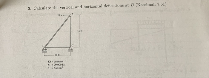 Solved 3. Calculate the vertical and horizontal deflections | Chegg.com
