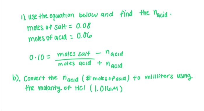 Solved 1). Use the equation below and find the Nacid moles | Chegg.com