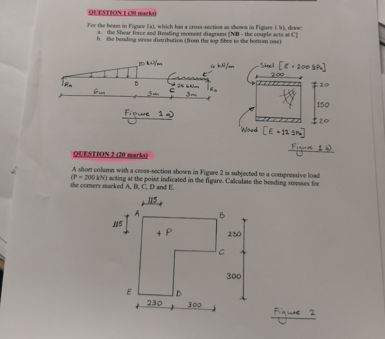 Solved OUESTION 1 (30 marks)For the beam in Figure 1a), | Chegg.com Solved OUESTION 1 (30 marks)For the beam in Figure 1a), | Chegg.com