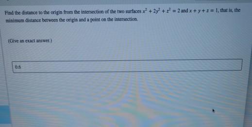 Solved Find the distance to the origin from the intersection | Chegg.com