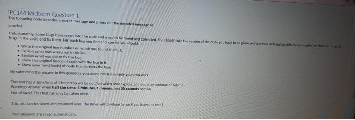 Solved IPC144 Midterm Question 1 The following code decades | Chegg.com