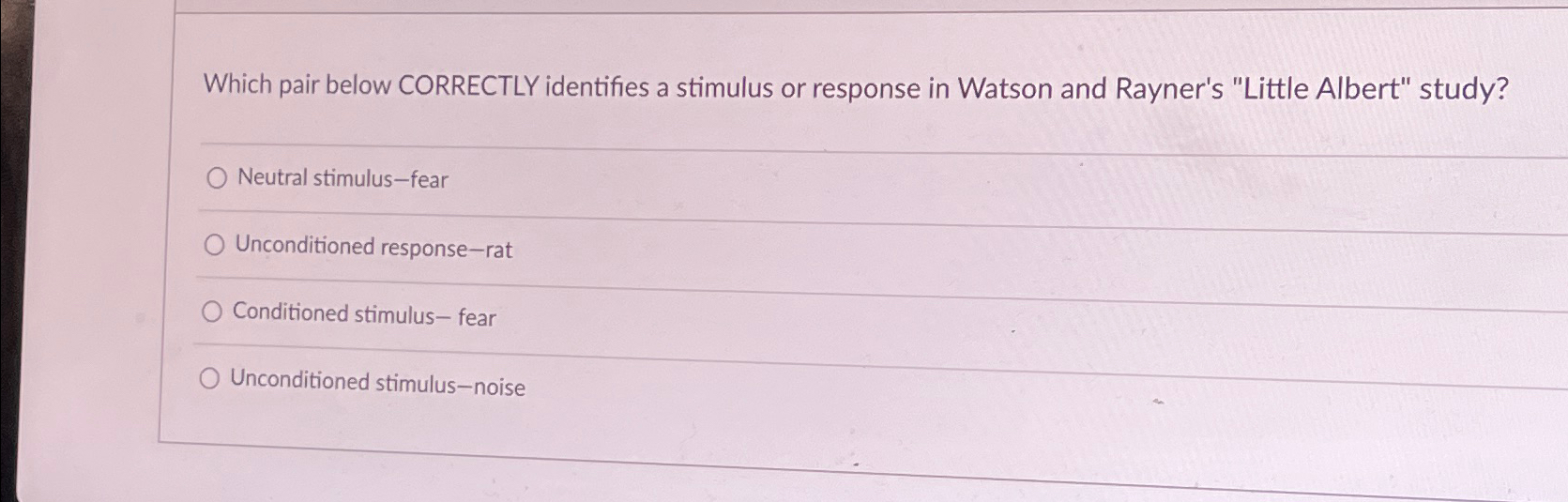 Solved Which pair below CORRECTLY identifies a stimulus or | Chegg.com