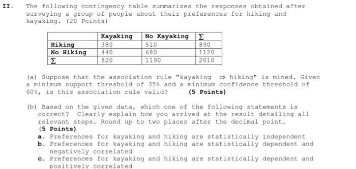 Solved II. The following contingency table summarizes the | Chegg.com
