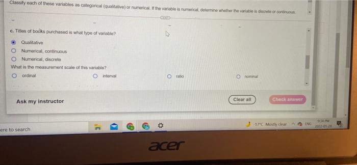Solved Classify each of these variables as categorical | Chegg.com